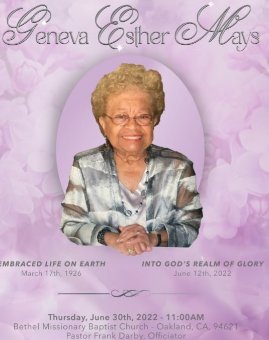Geneva Esther Mays Obituary - Oakland, CA
