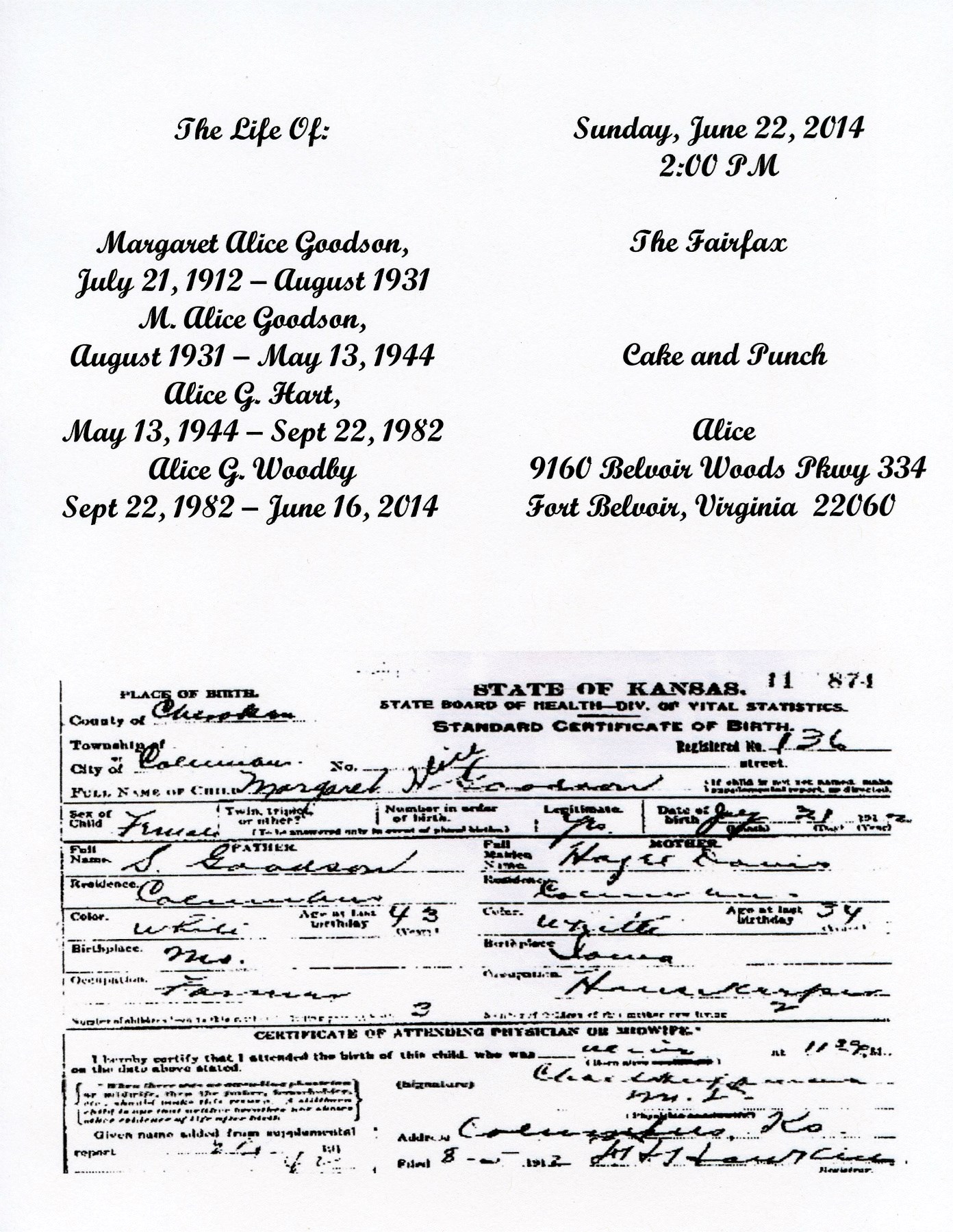 Alice Goodson Hart Woodby Obituary - Springfield, VA